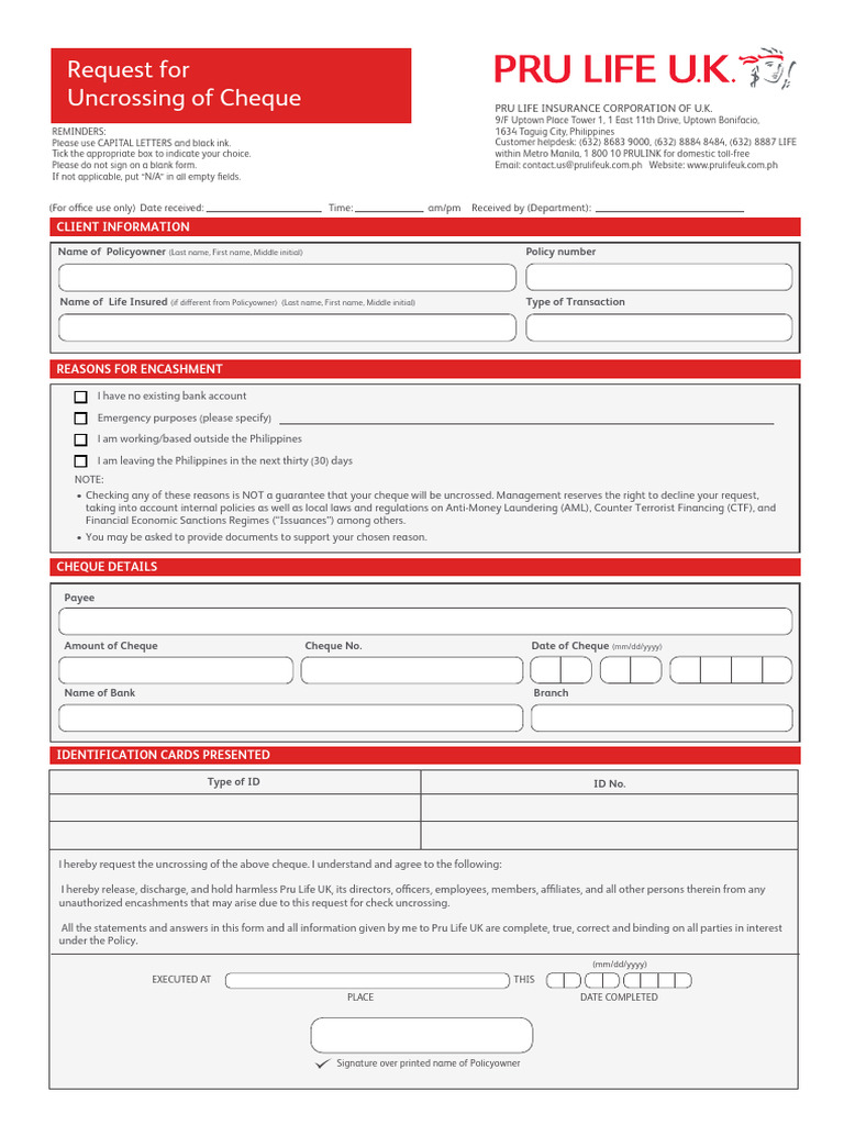 04 Request For Uncrossing Cheque Form 2022 FILLABLE | PDF | Cheque