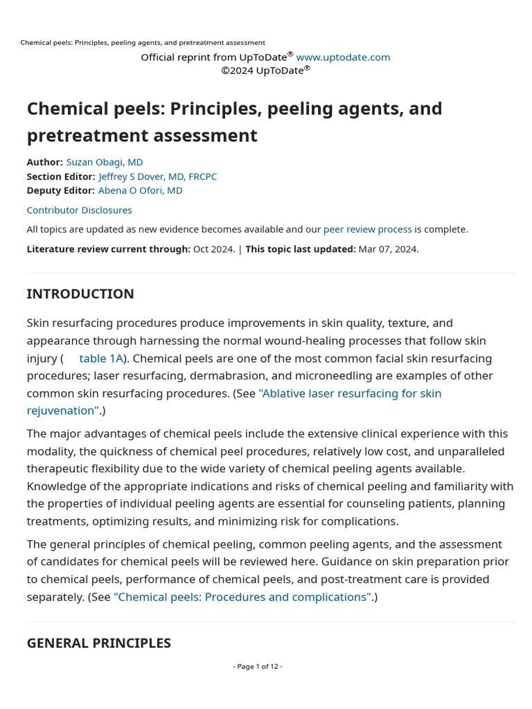 Chemical Peels - Principles, Peeling Agents, and Pretreatment ...