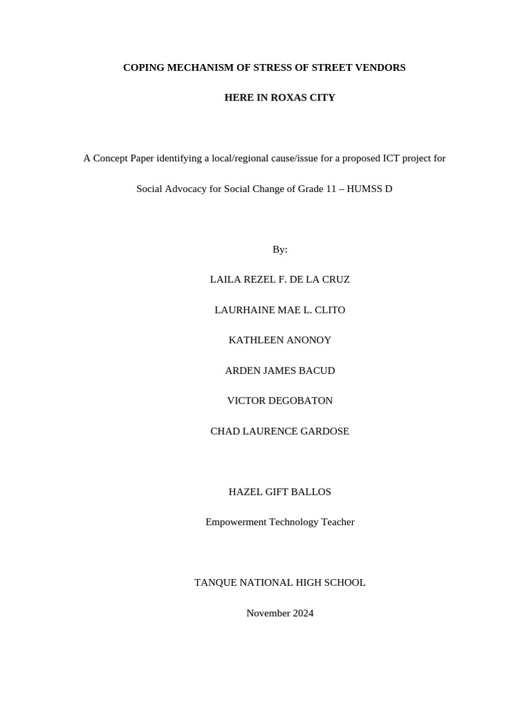 Coping Mechanism of Stress of Street Vendors Here in Roxas City | PDF ...