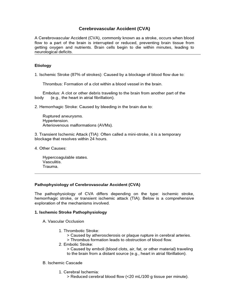 Cerebrovascular Accident Cva or Stroke | PDF | Stroke | Ischemia