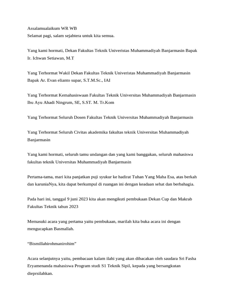 Pembukaan Dekan Cup Fakultas Teknik 2023 | PDF