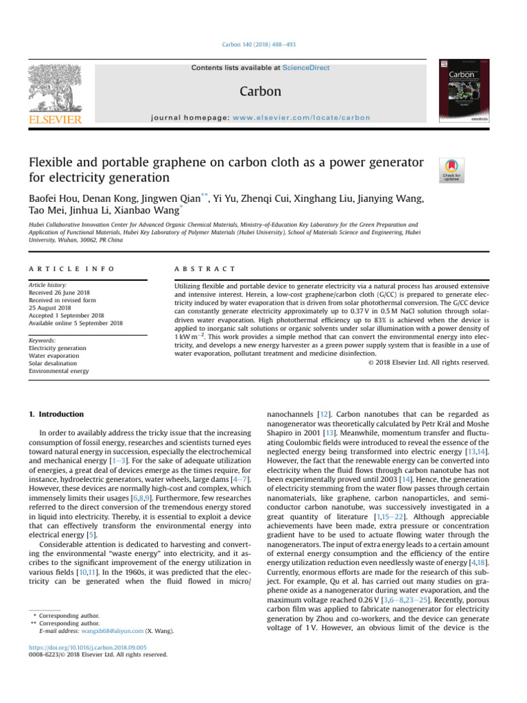 Graphene Power Generator from Water Evaporation | PDF | Graphene | Ion