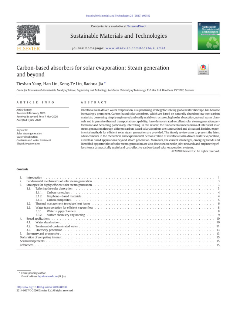 Carbon-Based Absorbers For Solar Evaporation - Steam Generation and ...