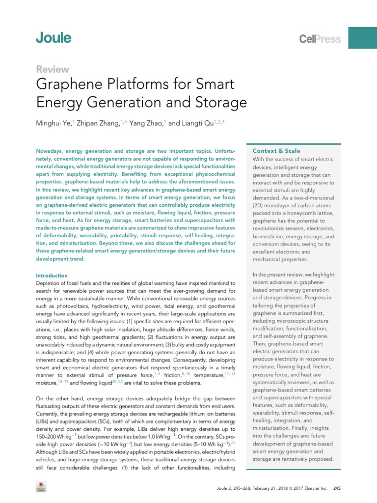 Graphene Platforms For Smart Energy Generation and Storage | PDF | Graphene | Adsorption