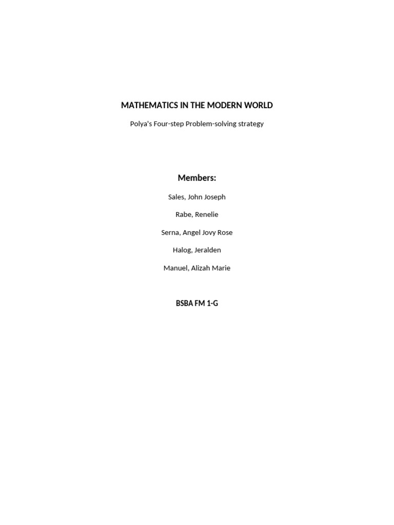 Polya's Four-Step Problem-Solving Strategy | PDF