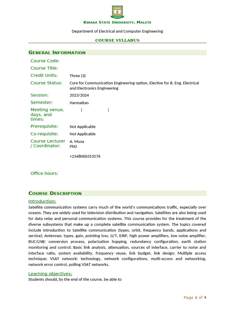 ECE 551 - Course Syllabus Design - 2023_24 | PDF | Electronic Engineering | Very Small Aperture ...