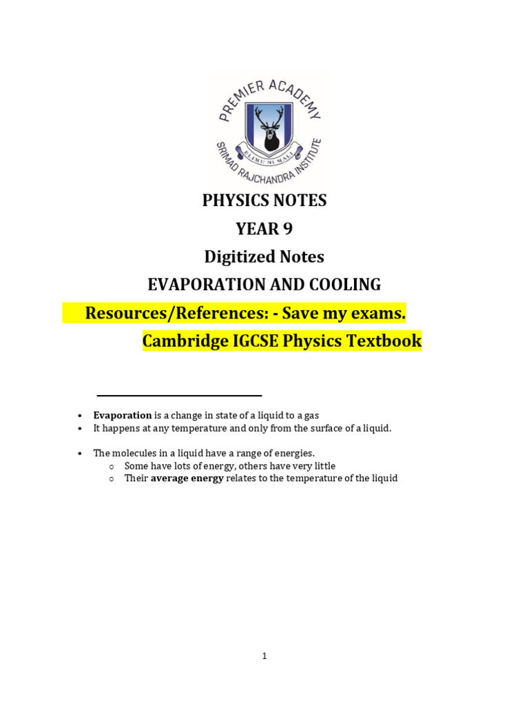 Evaporation and Cooling notes | PDF | Evaporation | Liquids