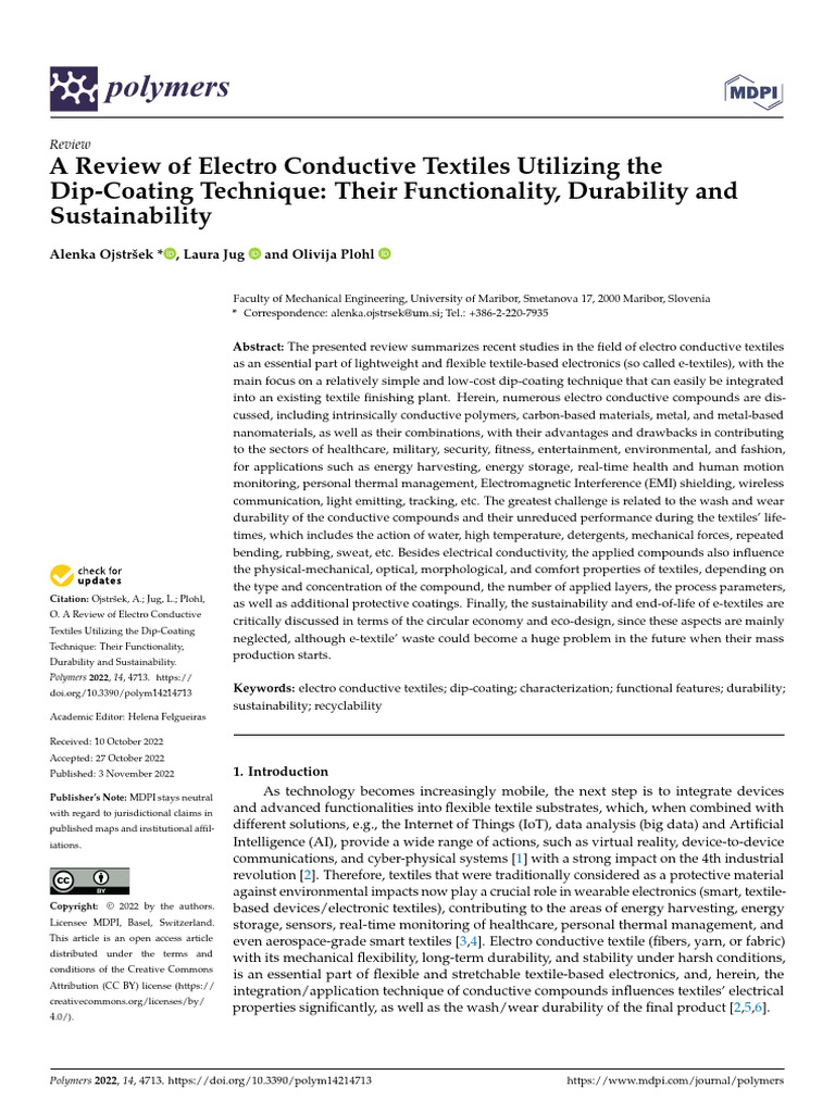 A Review of Electro Conductive Textiles Utilizing the Dip-Coating ...
