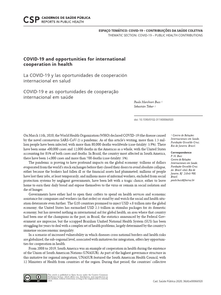 COVID-19: Health Cooperation in South America | PDF | Pandemic | Public ...