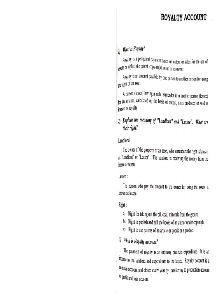 Unit - 1 Royalty Accounts | PDF | Lease | Debits And Credits