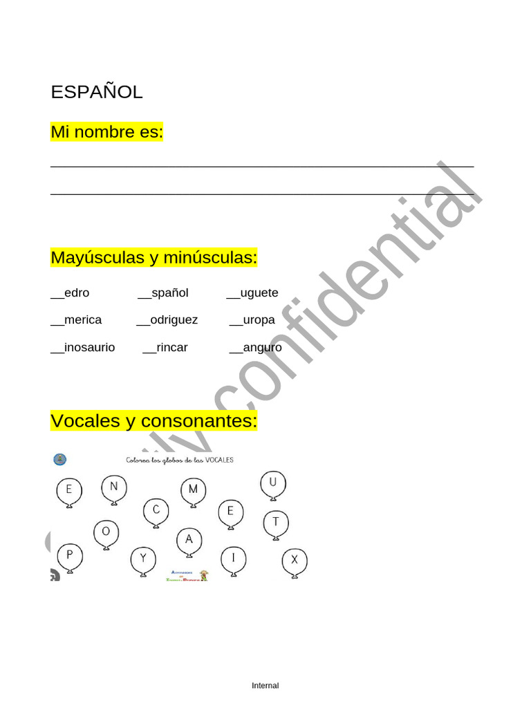 Preparacion Examen Español Primer Bimestre 1A | PDF