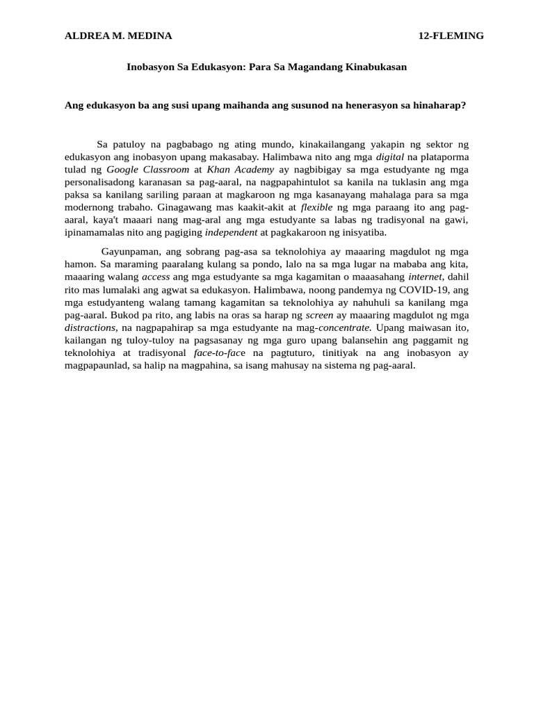 Inobasyon Sa Edukasyon | PDF