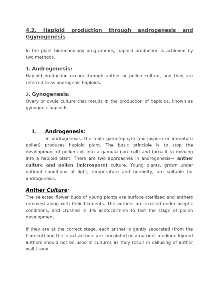 Haploid Production Through Androgenesis and Gynogenesis | PDF | Pollen ...