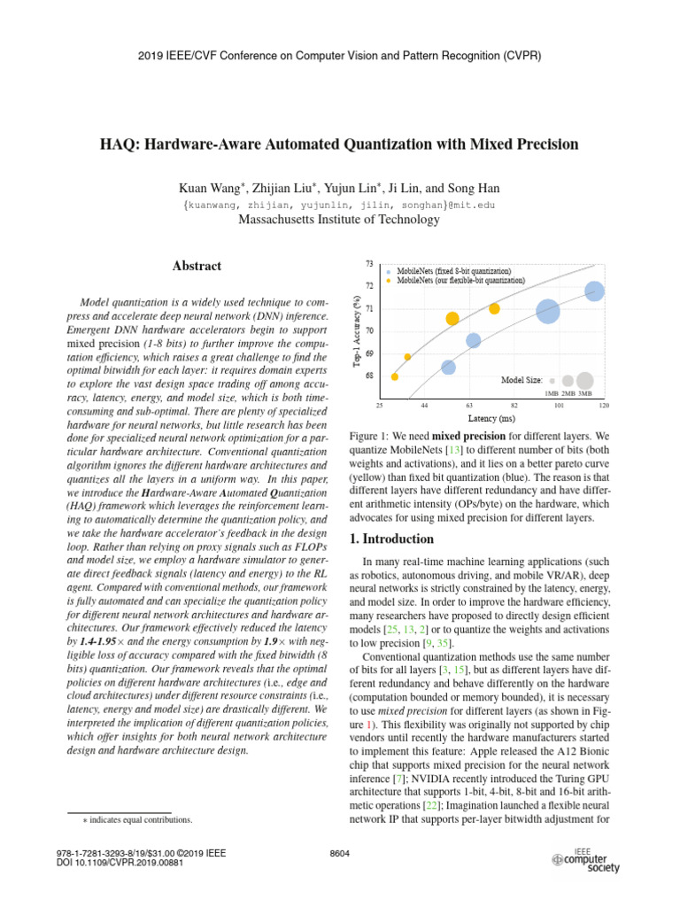 HAQ Hardware-Aware Automated Quantization With Mixed Precision | PDF | Artificial Neural Network ...