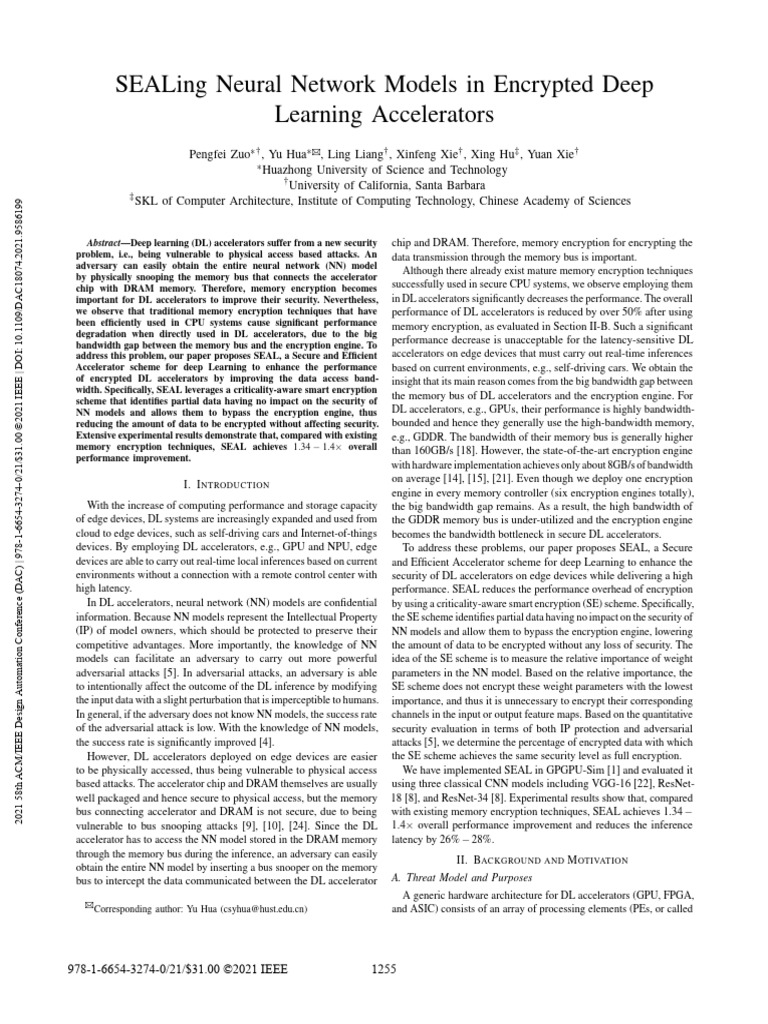 SEALing Neural Network Models in Encrypted Deep Learning Accelerators | PDF | Graphics ...