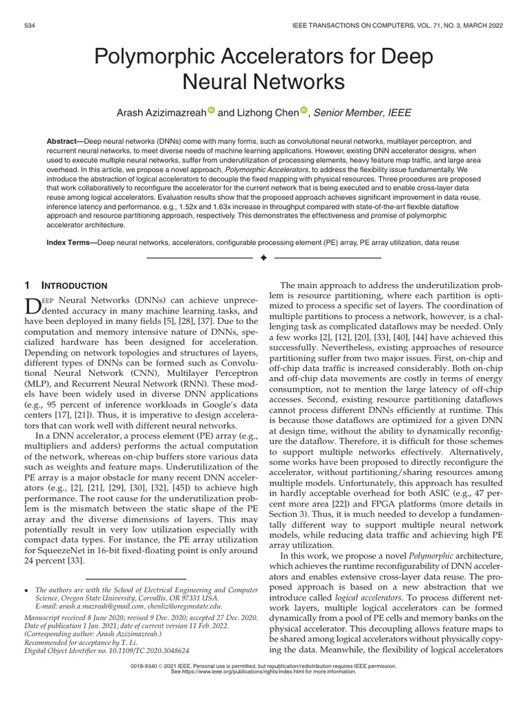 Polymorphic Accelerators For Deep Neural Networks | PDF | Deep Learning | Artificial Neural Network