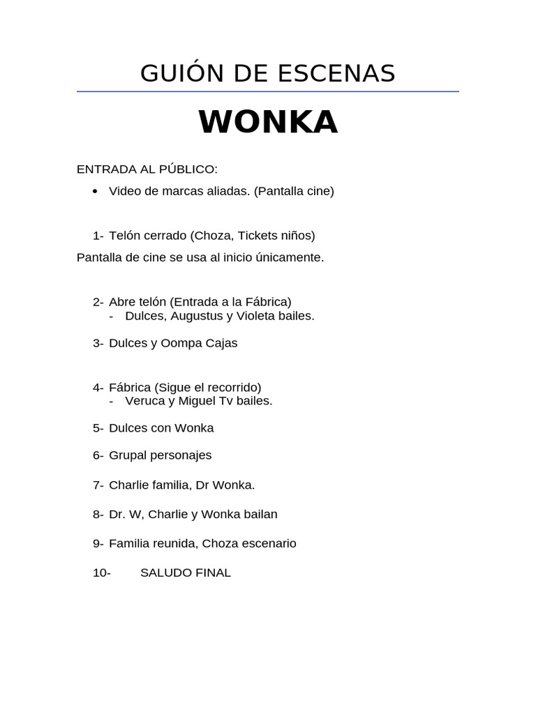 GUIÓN DE ESCENAS Wonka | PDF