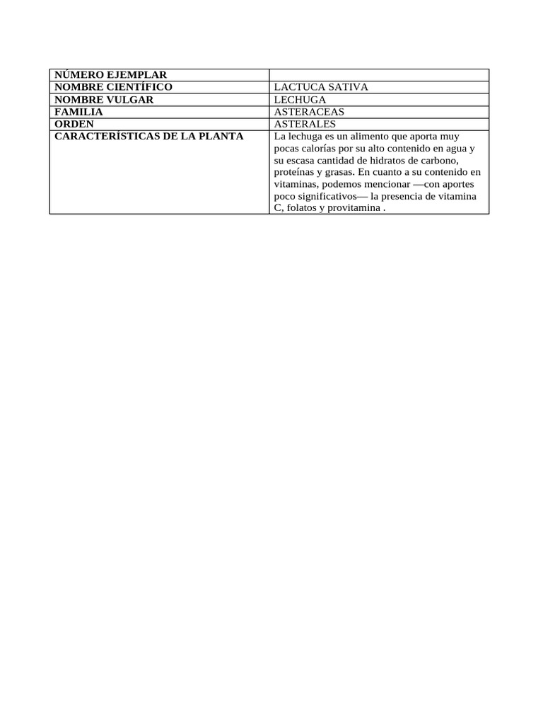 Características Nutricionales de la Lechuga | PDF