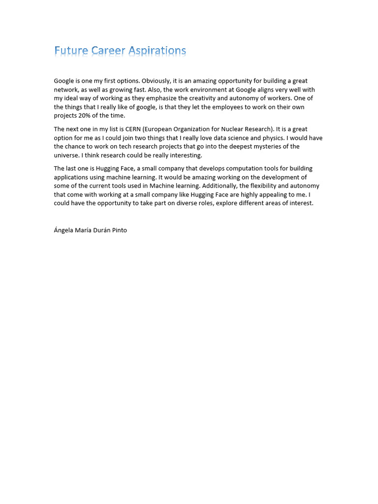Career Aspirations at Google, CERN, Hugging Face | PDF