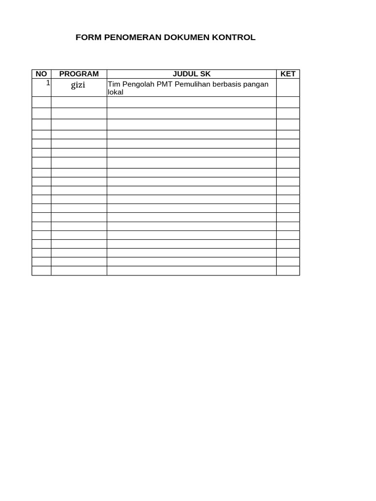 Form Dokumen Kontrol Ukm Gizi | PDF