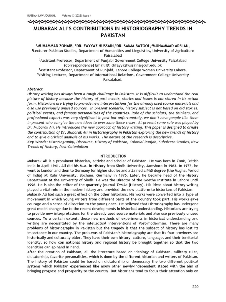 Mubarak Ali's Impact on Pakistani Historiography | PDF