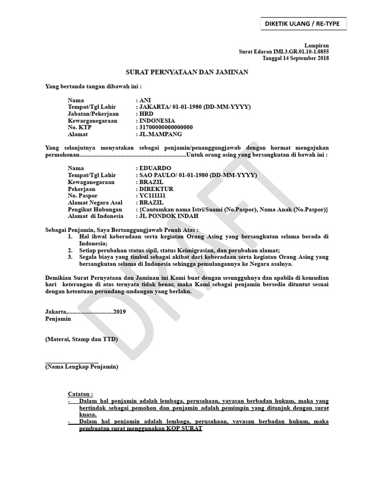 Contoh Surat Pernyataan Dan Jaminan ITK | PDF