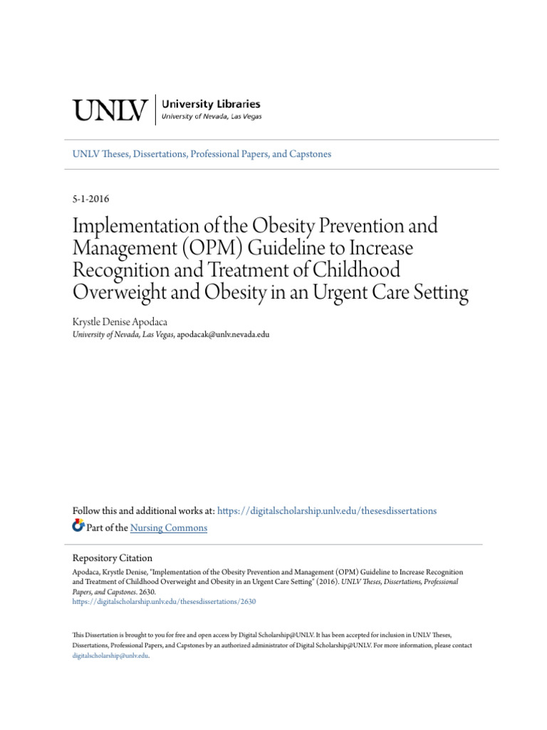 Implementation of The Obesity Prevention and Management (OPM) Gui | PDF ...