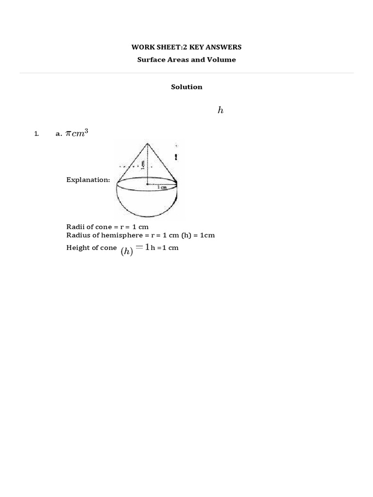 Surface Area and Volume Worksheet Answers | PDF | Sphere | Area