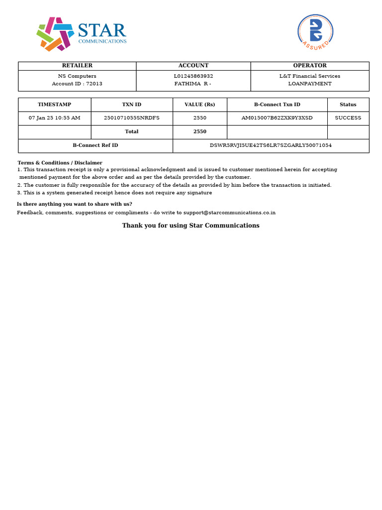 L&T Financial Services Transaction Receipt | PDF