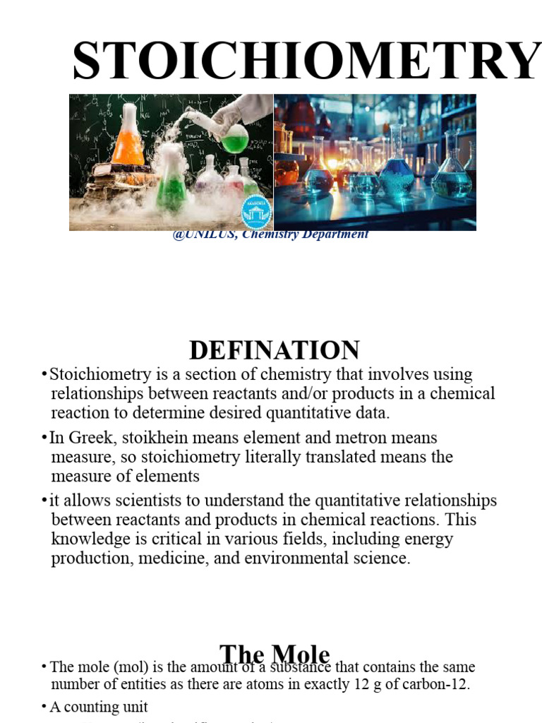 Lecture 3 STOICHIOMETRY | PDF | Mole (Unit) | Stoichiometry