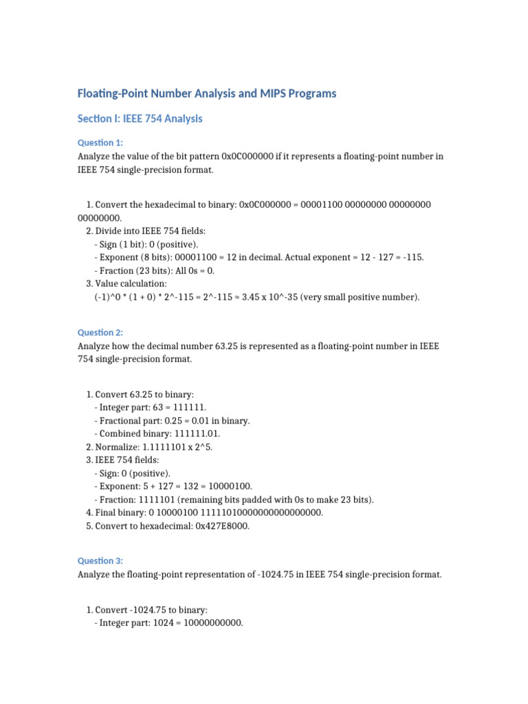 IEEE 754 Analysis & MIPS Programs | PDF | Decimal | Mathematics