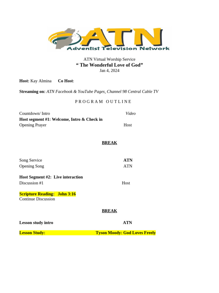 Jan 4, 2025 - Virtual Worship Program Outline | PDF