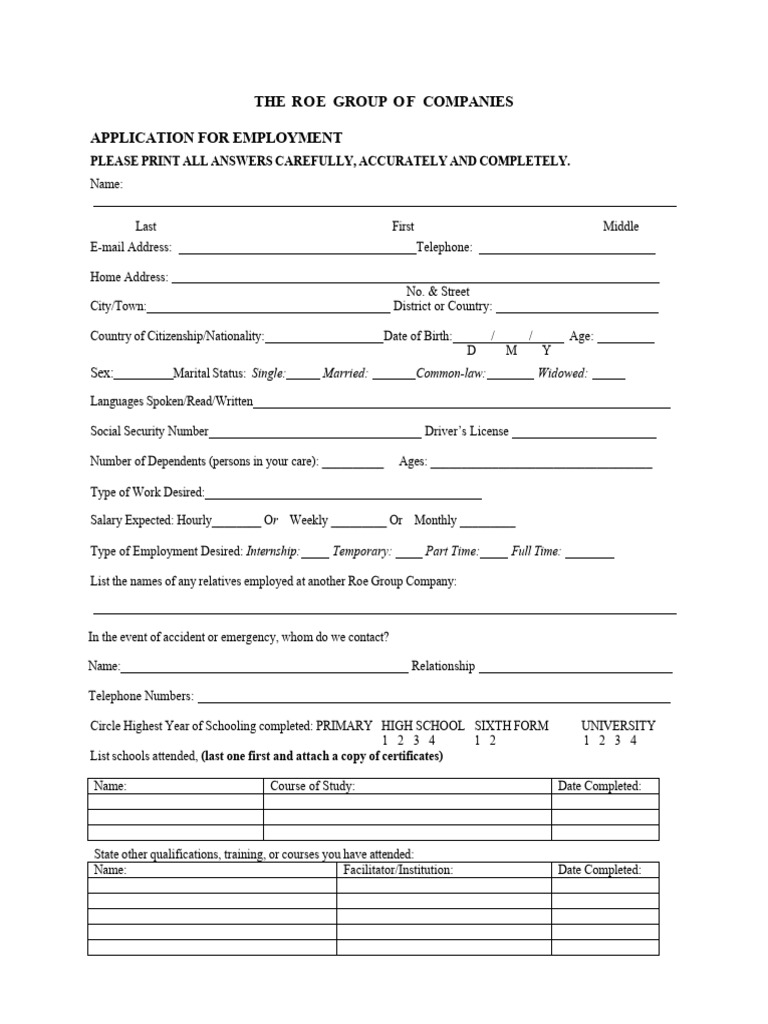 Fillable-Roe-Group-Application-Form-October-2023 | PDF | Employment