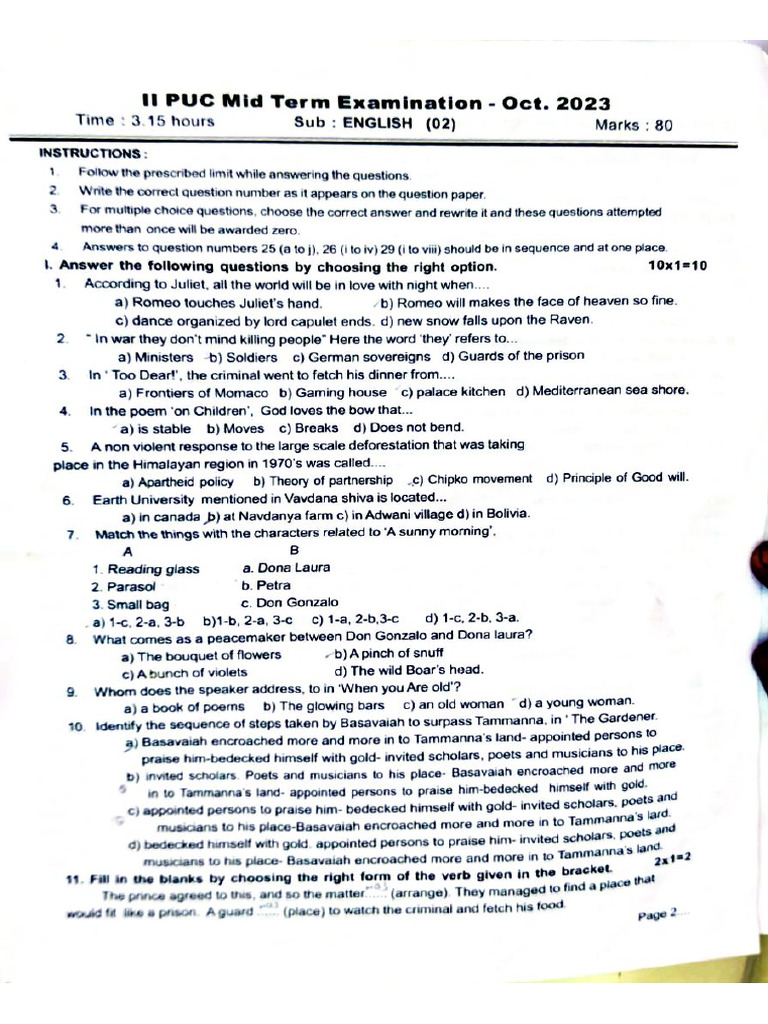 English Midterm Exam Paper 2023 | PDF