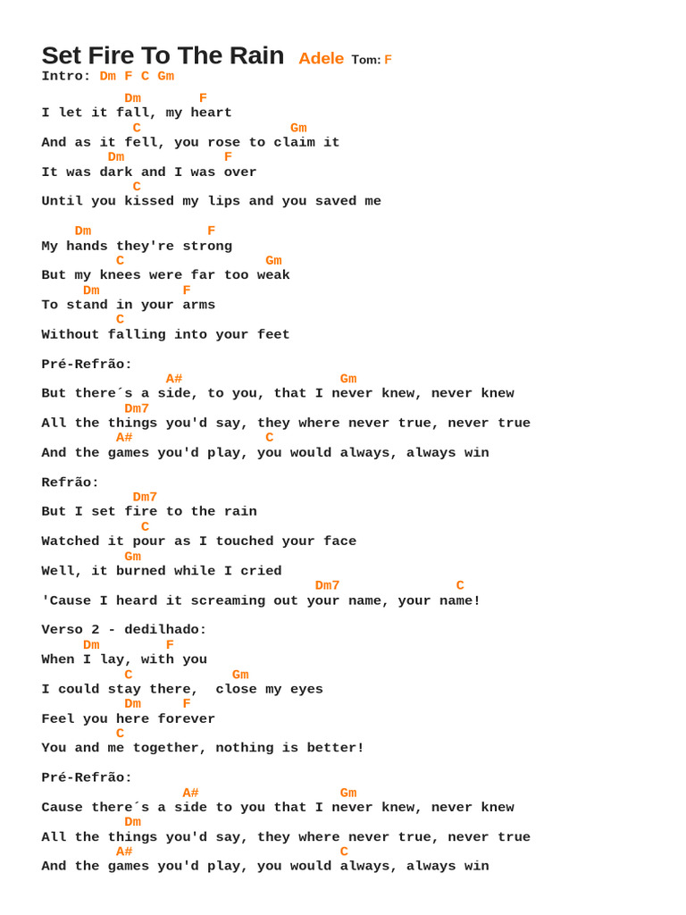 "Set Fire to the Rain Lyrics" | PDF