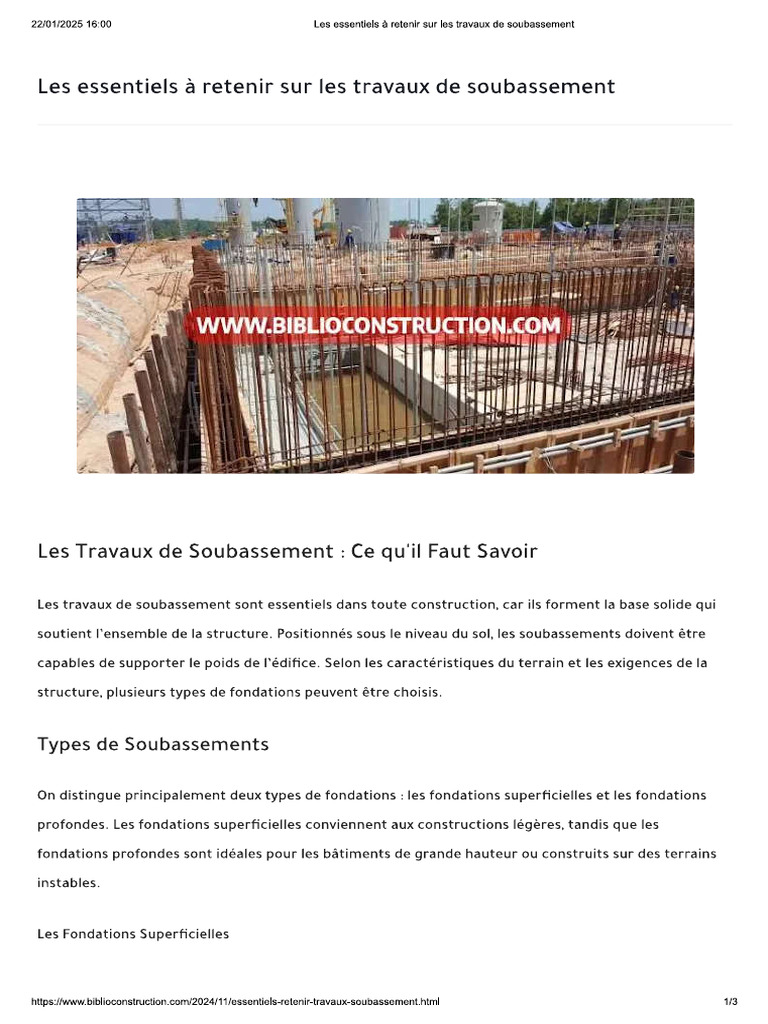 Les Essentiels À Retenir Sur Les Travaux de Soubassement | PDF