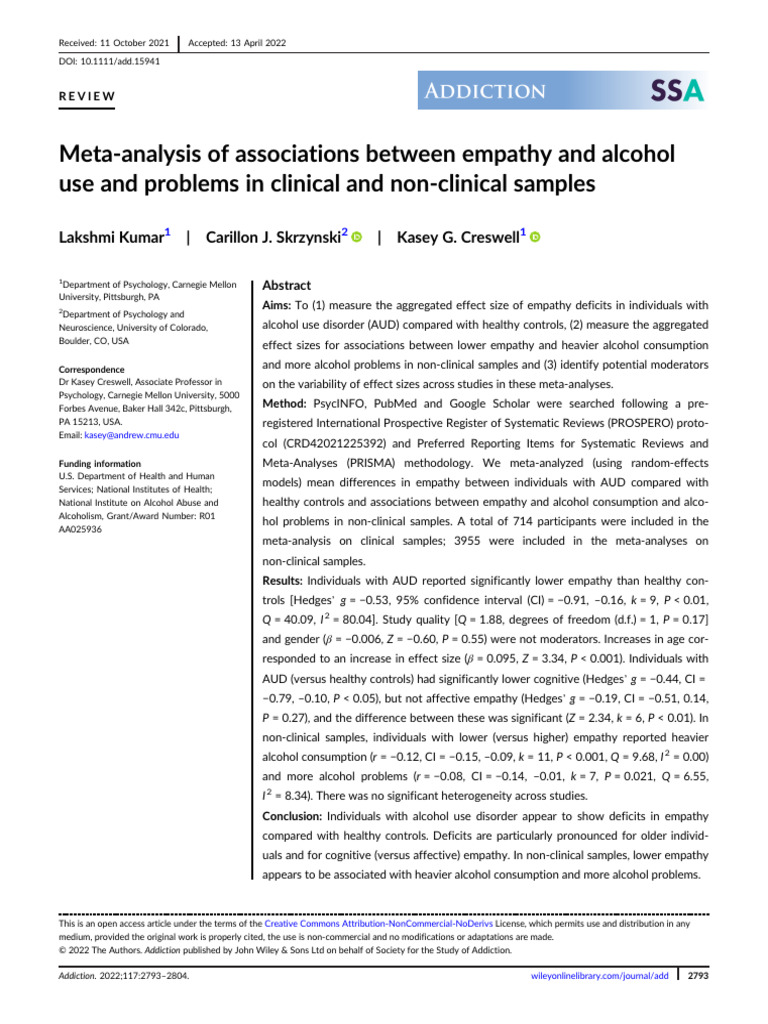 Empathy and Alcohol Use | PDF | Meta Analysis | Systematic Review