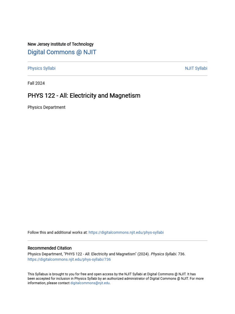 PHYS 122 - All - Electricity and Magnetism | PDF | Integral | Electricity
