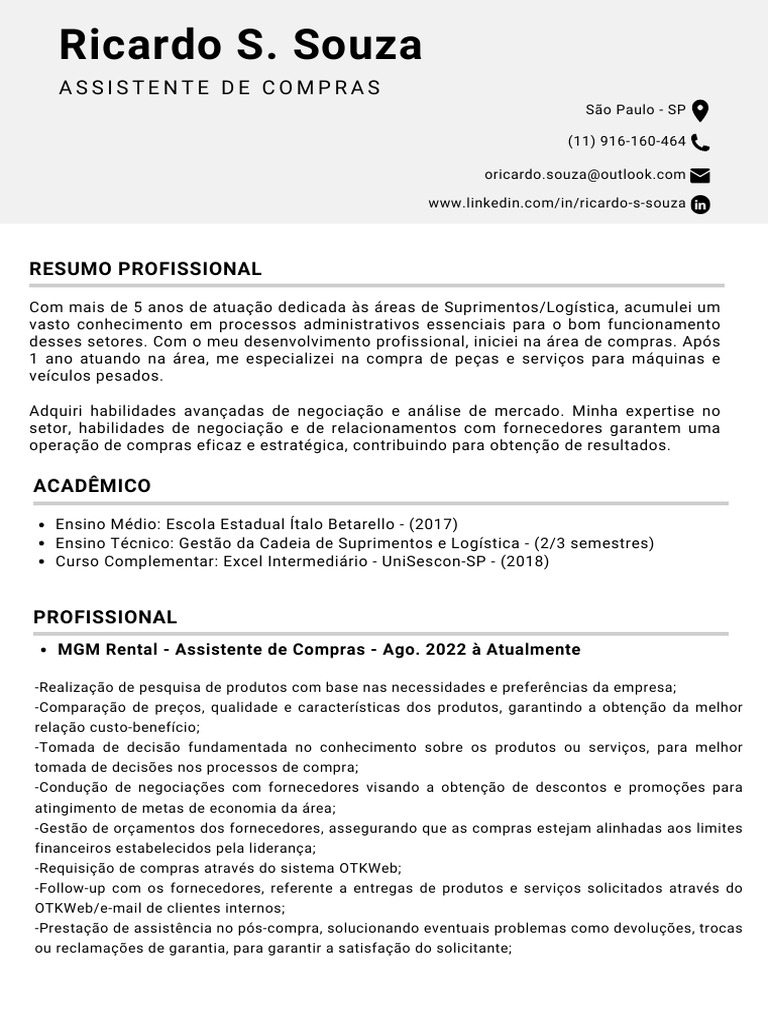 Currículo - Ricardo Souza | PDF | Logística | Cadeia de suprimentos