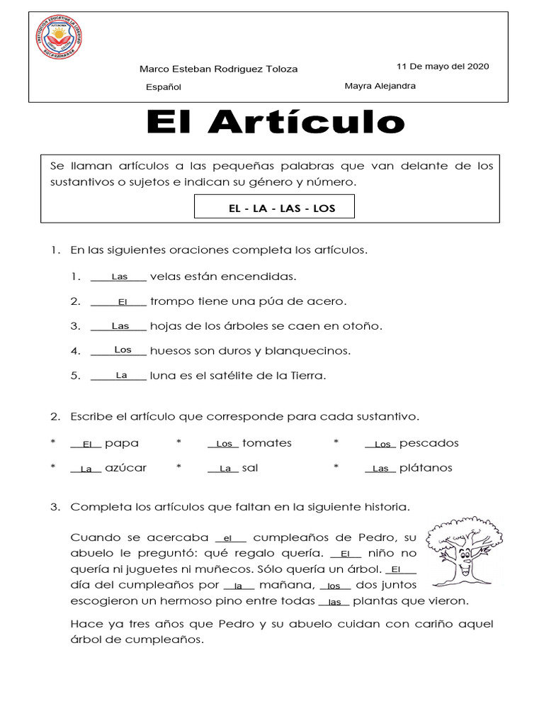 Guía 1-Español-El Artículo1 | PDF