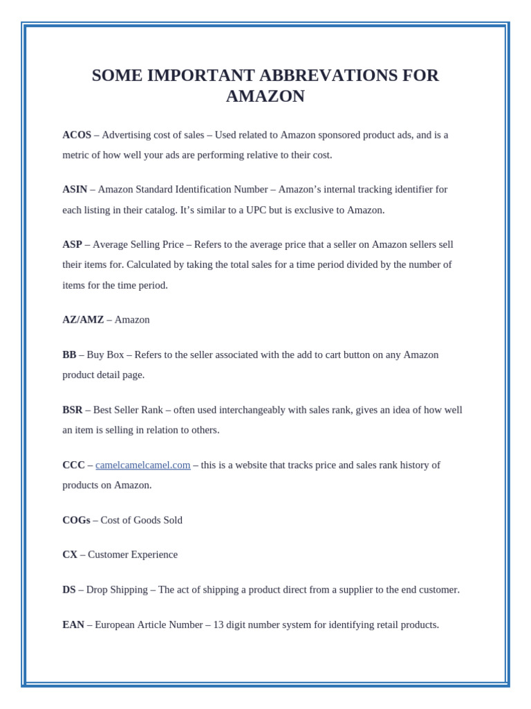 Essential Amazon Abbreviations Guide | PDF | List Price | Financial ...