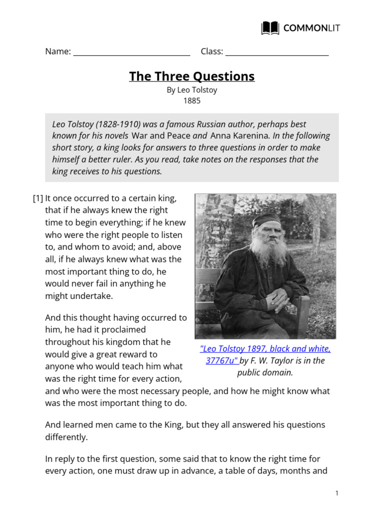 Tolstoy's Three Questions Explained | PDF | Leo Tolstoy | War And Peace