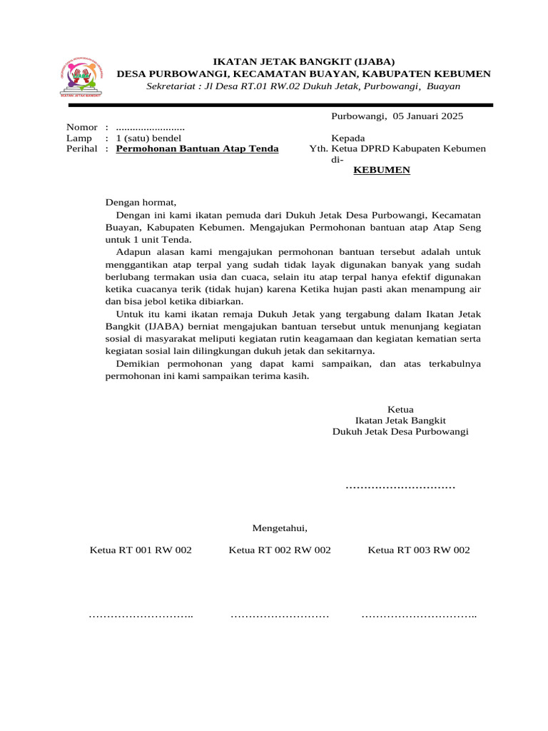 Permohonan Atap Tenda Seng IJABA | PDF