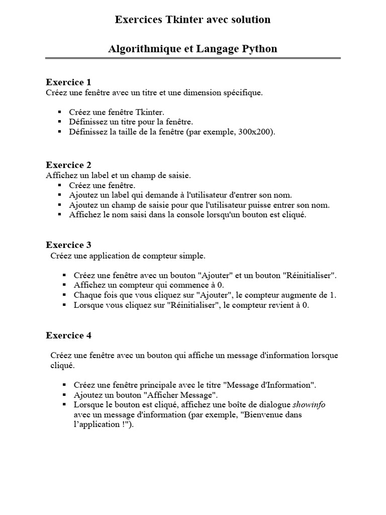 Exercices Tkinter avec solution | PDF | Informatique | Logiciel