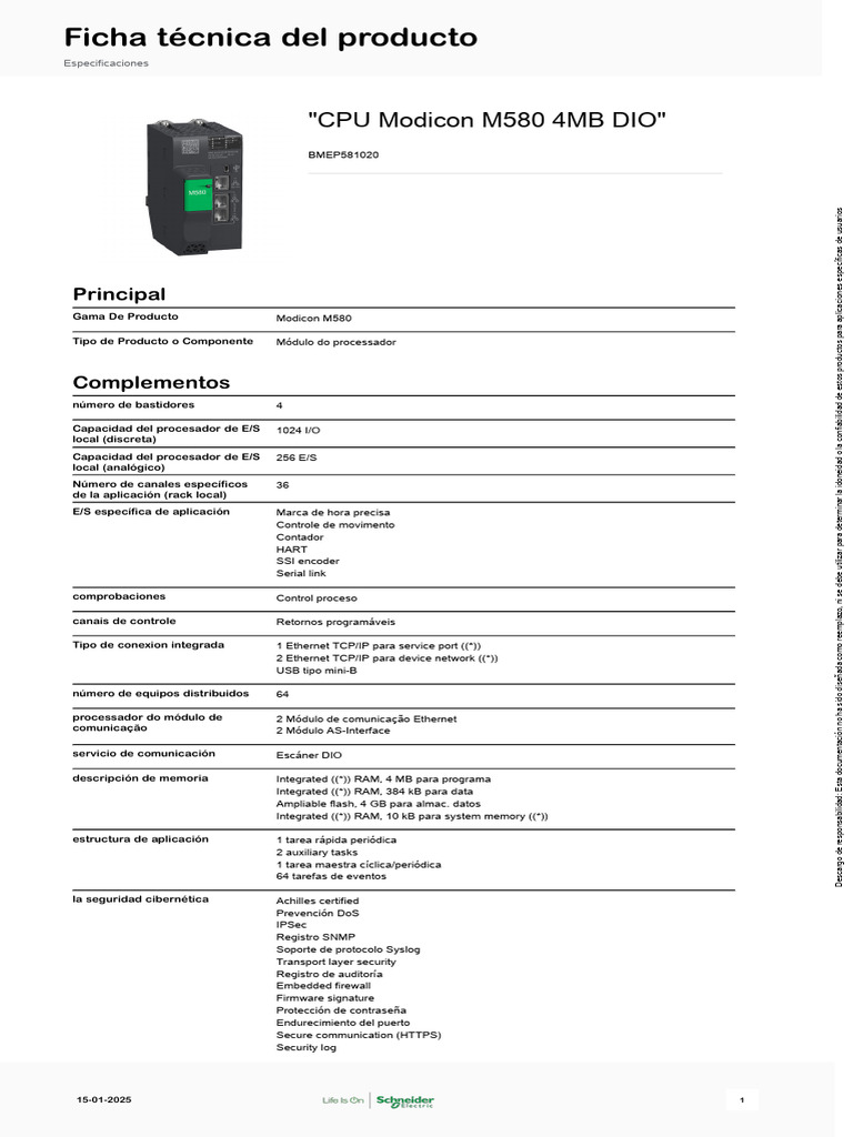 Schneider Electric - Modicon-M580-ePac - BMEP581020 | PDF | Memoria de acceso aleatorio | Unidad ...