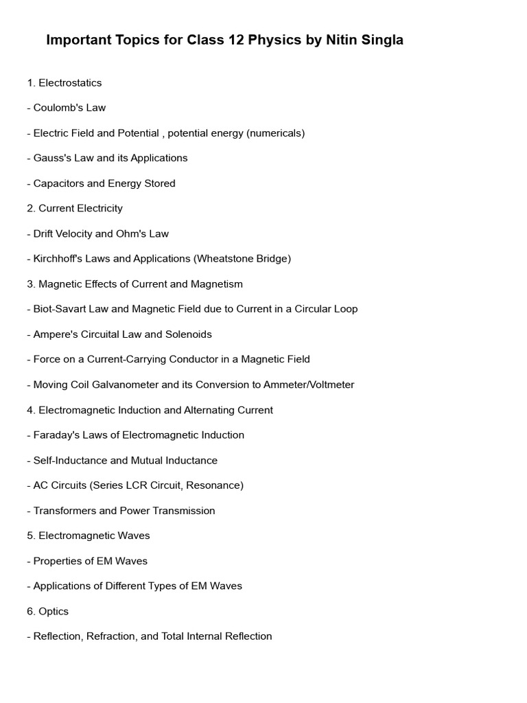 Important Topics Class 12th | PDF
