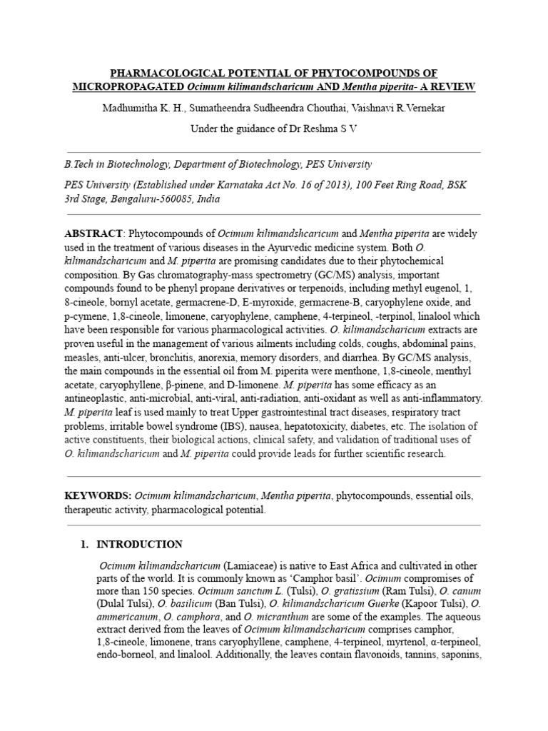 Pharmacological Potential of Phytocompounds of Micropropagated Ocimum ...