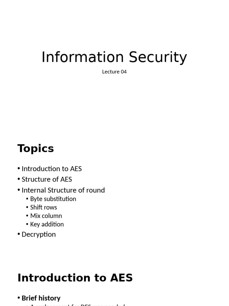 Lecture 04 - AES (1) | PDF | Secrecy | Cryptography