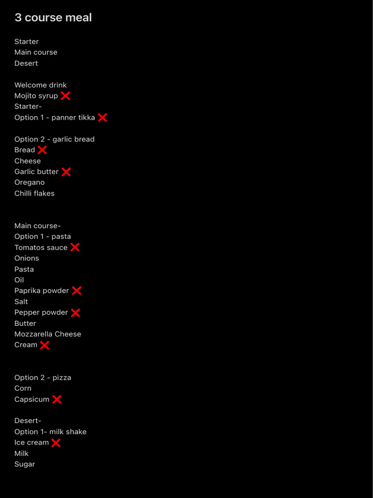 Three-Course Meal Menu Options | PDF