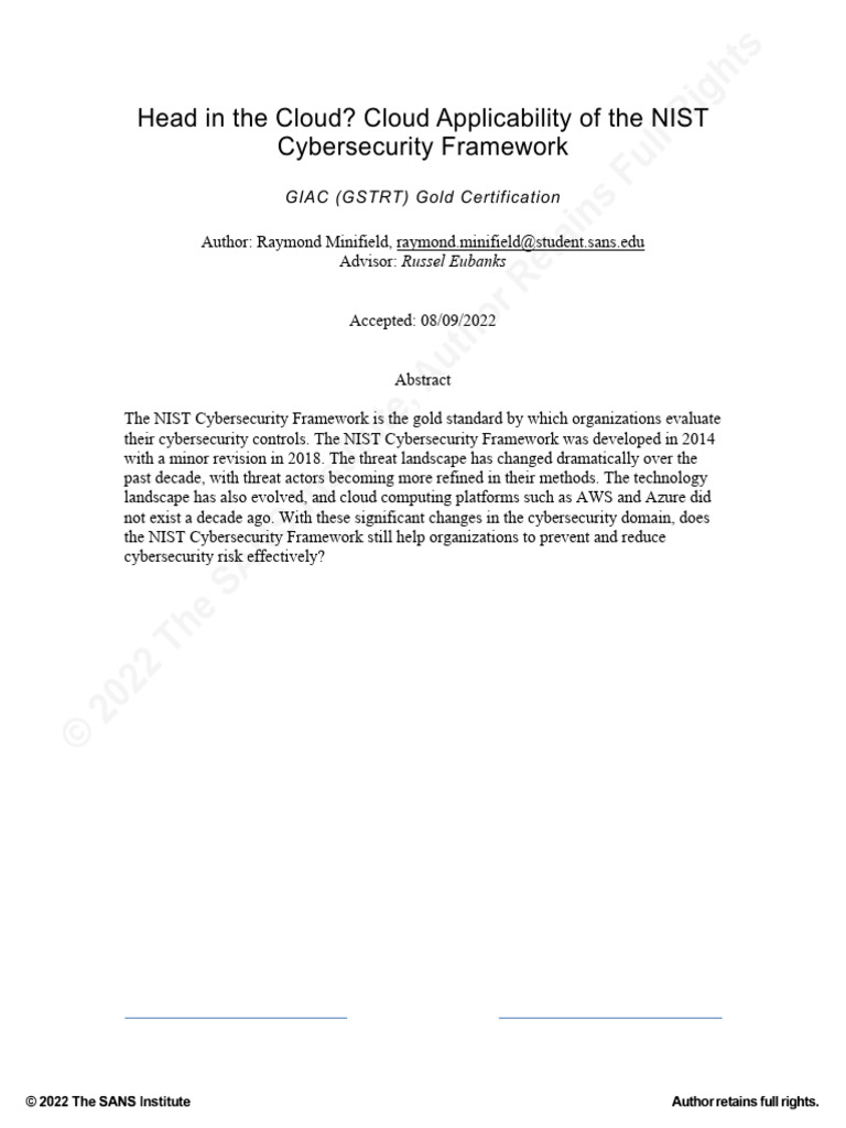 NIST Cybersecurity Framework in Cloud Context | PDF | Cloud Computing ...